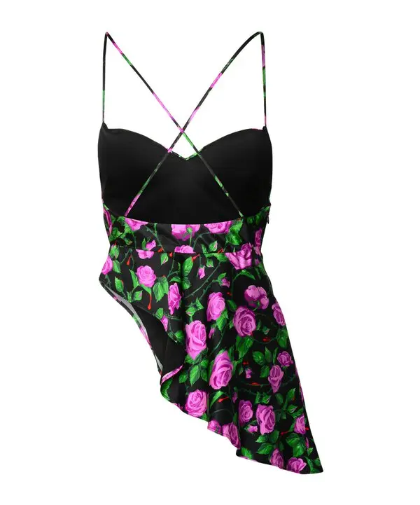 CHIARA FERRAGNI Rose Printed Asymmetrical Hem Top
