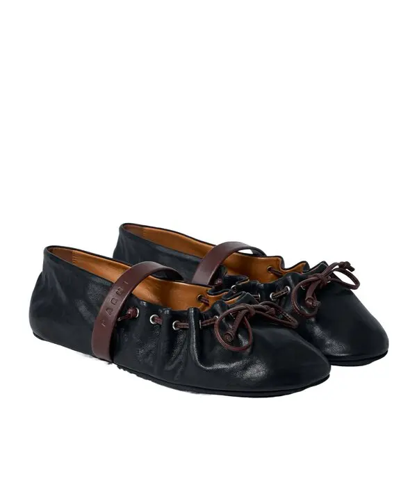 Marni Leather Mary Jane Ballerinas - Black