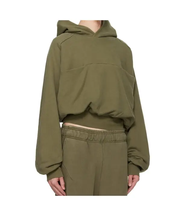 ENTIRE STUDIOS Hooded Sweater With Ribbed Hem - Green