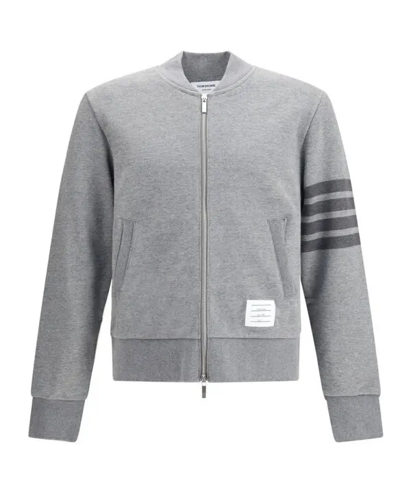 Thom Browne Long Sleeve Zip-up Jacket With Elasticated Cuffs And Hem - Medium Gray