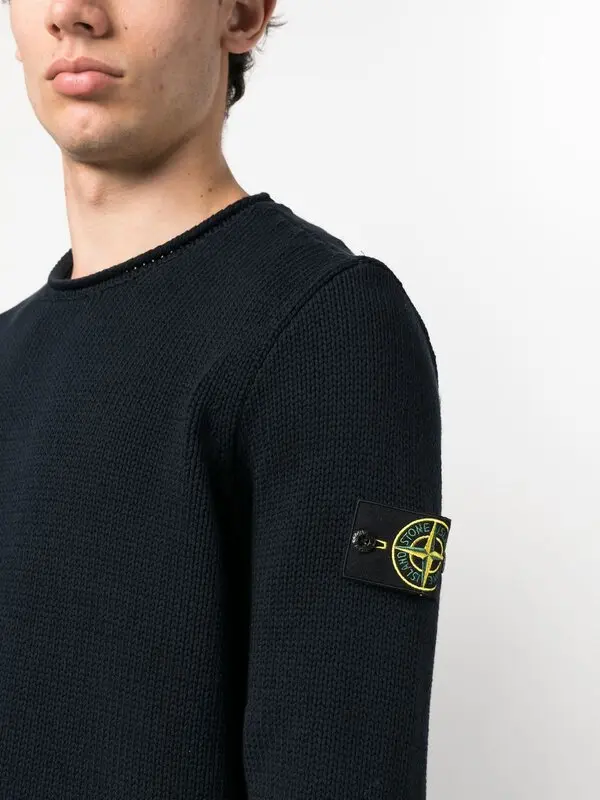 Stone Island Compass Motif Crew Neck Sweatshirt - Blue