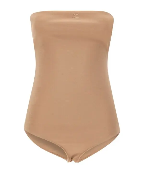 COURREGES Logo-embroidered Off-the-shoulder Bodysuit - Nude