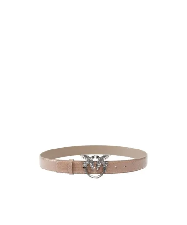 Pinko Galleria 3-cm Belt In Glossy Python Skin With Crystal Embellished Buckle - Nude
