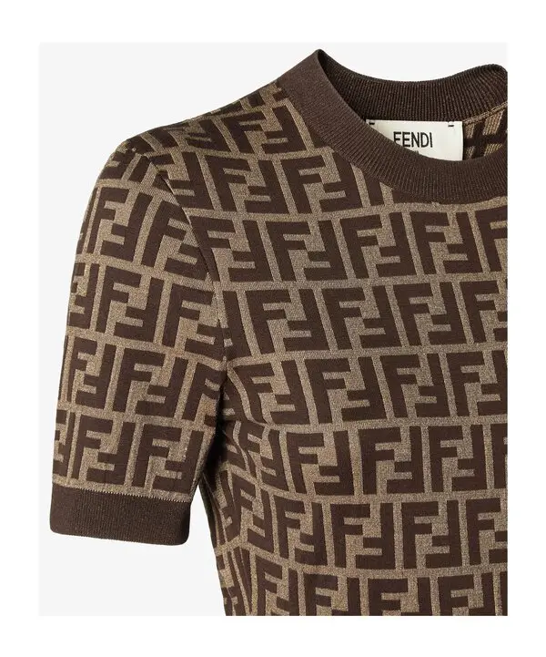 Fendi Ff Jacquard Fitted Midi Dress - Brown