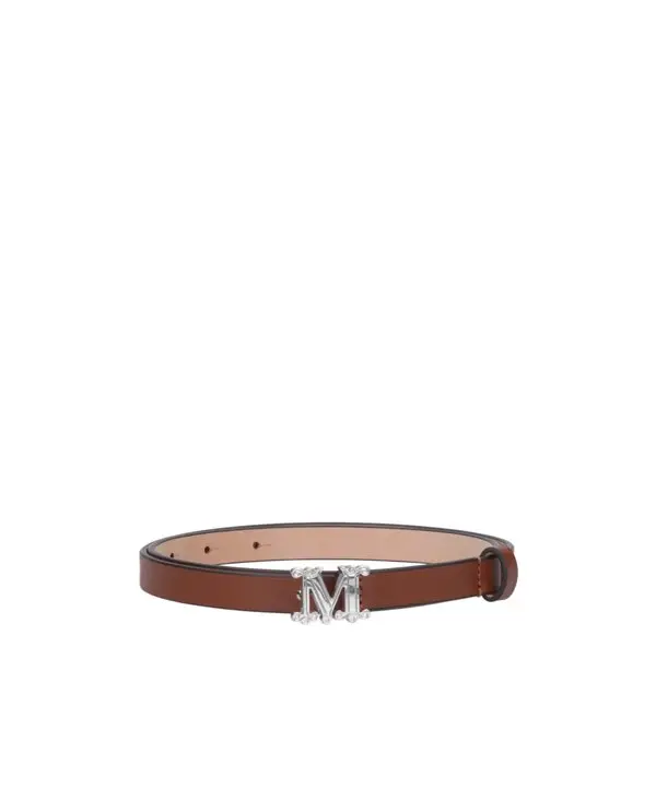 Max Mara Logo Plaque Buckled Leather Belt - Multicolor
