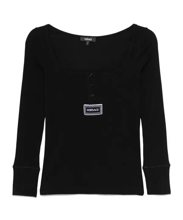Versace Ribbed Long Sleeve Top With Half Buttons