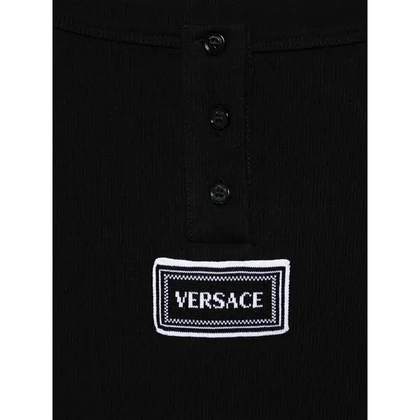 Versace Ribbed Long Sleeve Top With Half Buttons