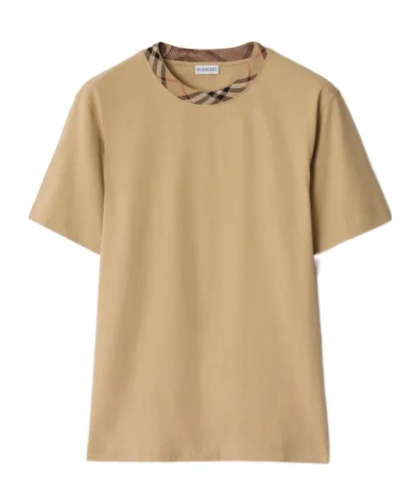 Burberry Checked-trim Crewneck T-shirt - Flax