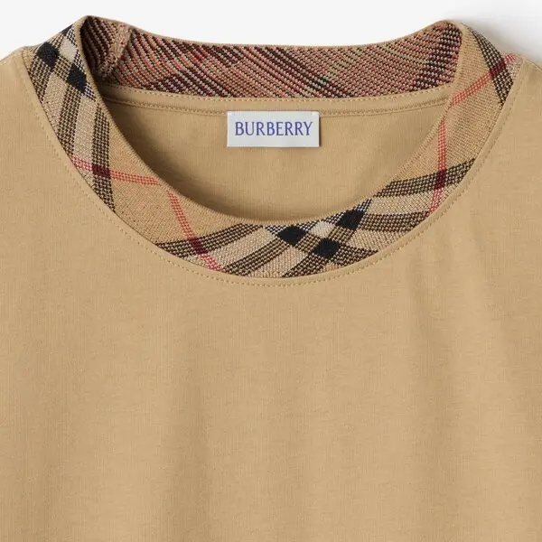 Burberry Checked-trim Crewneck T-shirt - Flax