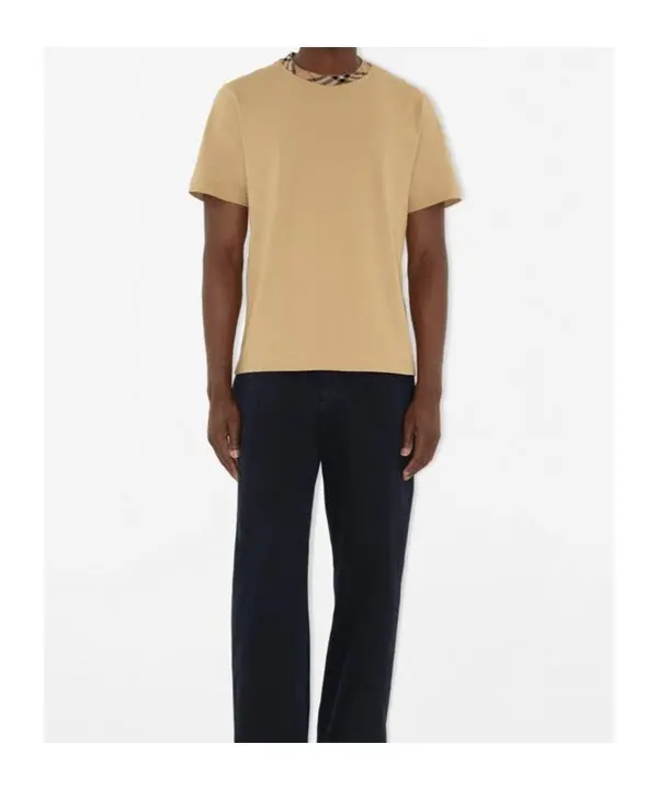 Burberry Checked-trim Crewneck T-shirt - Flax