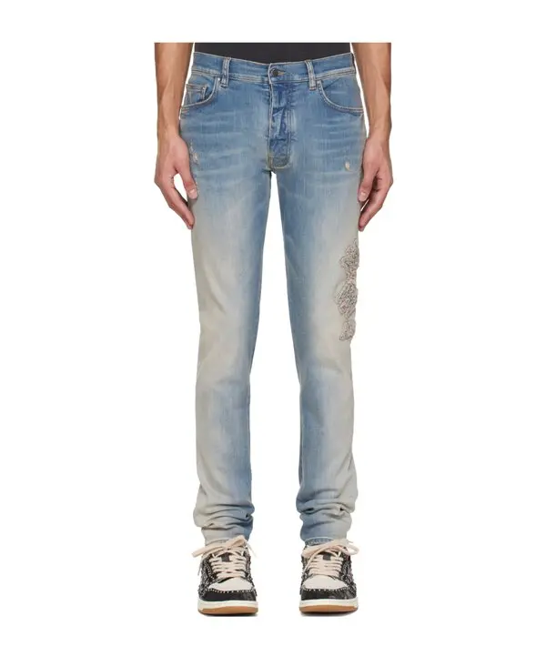 Amiri Ma Appliqué Slim Fit Jeans - Grey Indigo