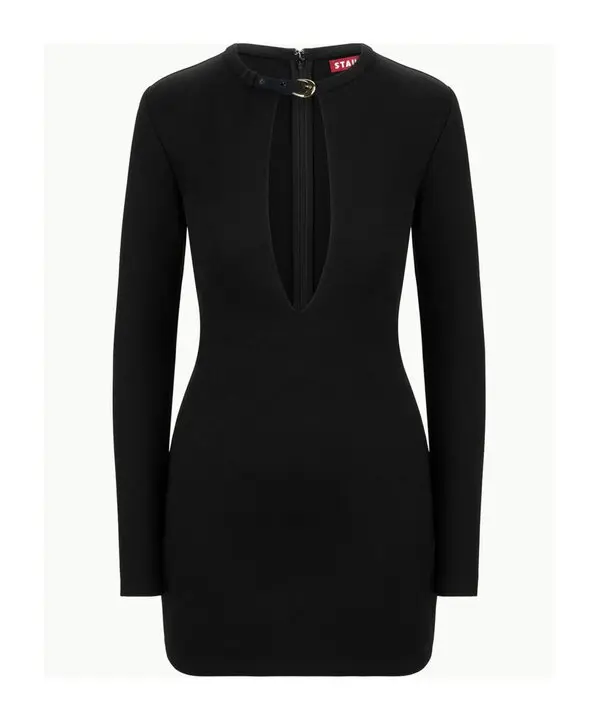 Staud Astor Dress With Gold Tone Moon Buckle - Black
