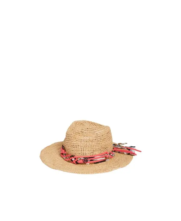 MAISON MICHEL Logo Straw Hat - Nude