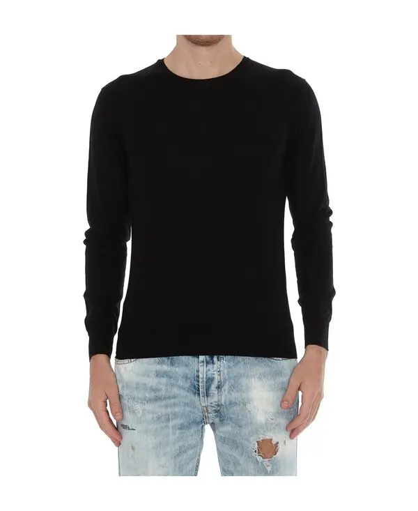 HOSIO Long-sleeved Crewneck Knitted Jumper - Black