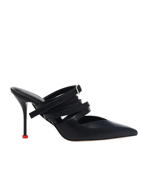 Alexander McQueen Strappy Pointed-toe Mules With Silver Buckles - Black