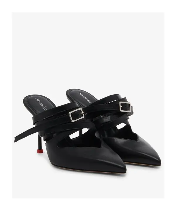 Alexander McQueen Strappy Pointed-toe Mules With Silver Buckles
