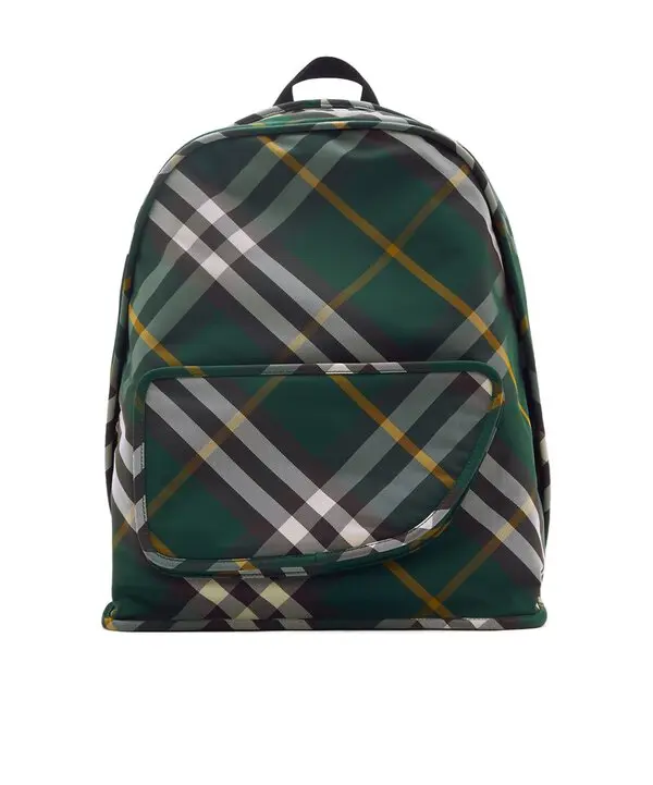 Burberry Shield Checkered Woven Zipped Backpack - Ivy