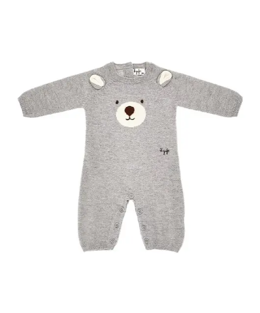 IL GUFO Baby Bear Appliqué Romper - Gray