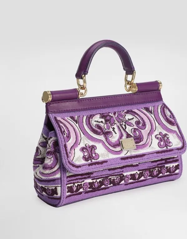 Dolce & Gabbana Majolica Embroidered Small Sicily Handbag - Purple