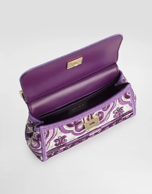 Dolce & Gabbana Majolica Embroidered Small Sicily Handbag - Purple