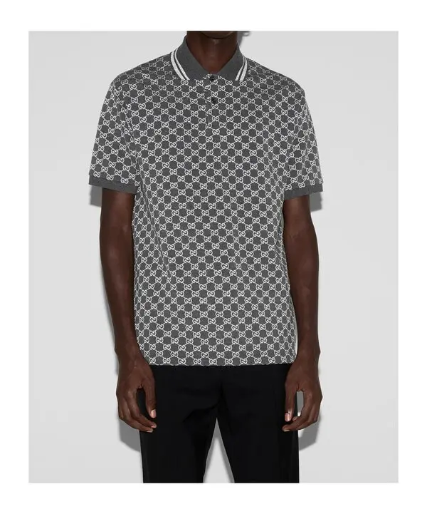 Gucci Gg Cotton Lamé Jacquard Polo Shirt - Dark Grey