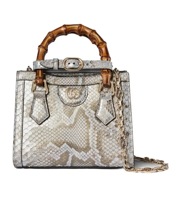 Gucci Diana Mini Python Tote Bag With Bamboo Handles And Chain Strap