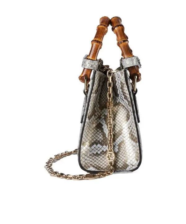 Gucci Diana Mini Python Tote Bag With Bamboo Handles And Chain Strap