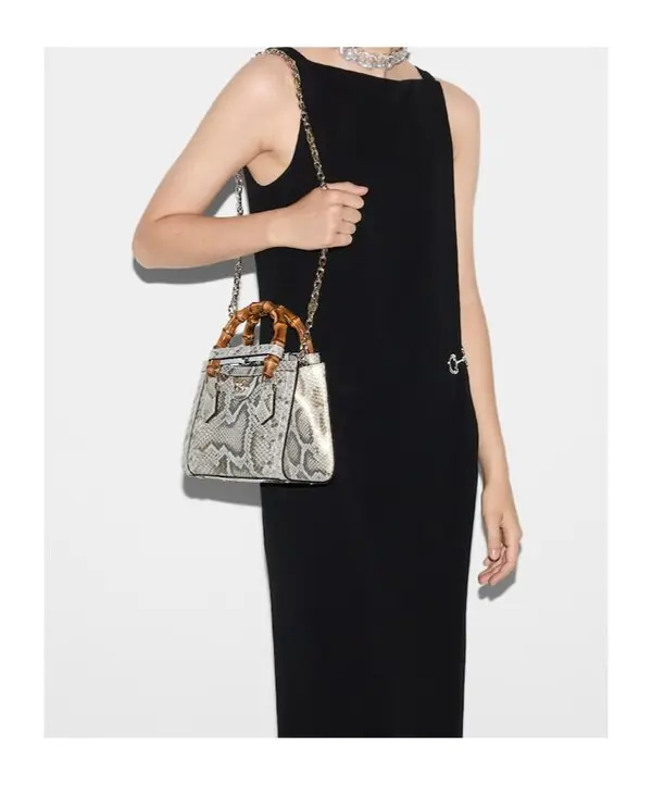Gucci Diana Mini Python Tote Bag With Bamboo Handles And Chain Strap