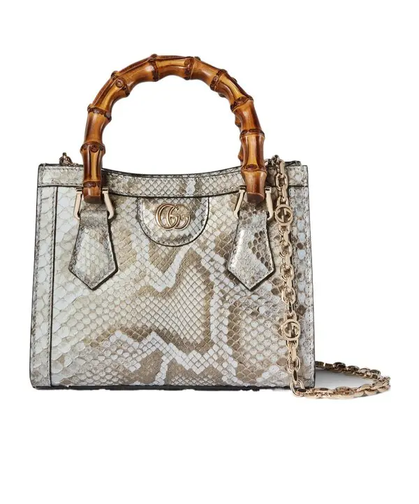 Gucci Diana Mini Python Tote Bag With Bamboo Handles And Chain Strap