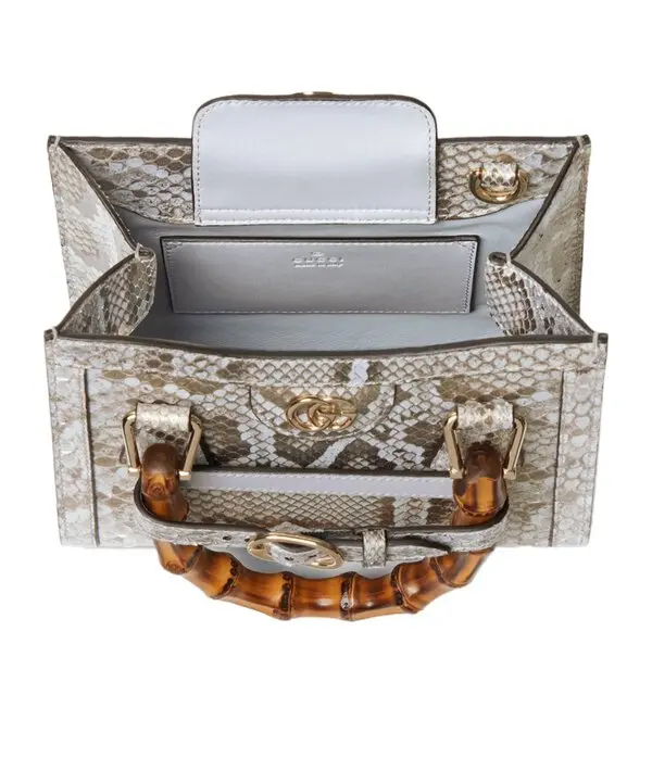Gucci Diana Mini Python Tote Bag With Bamboo Handles And Chain Strap