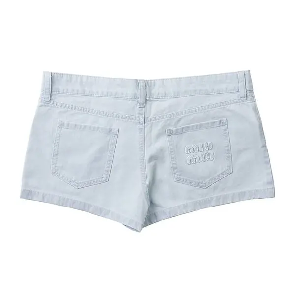 Miu Miu Logo Denim Shorts - Light Blue