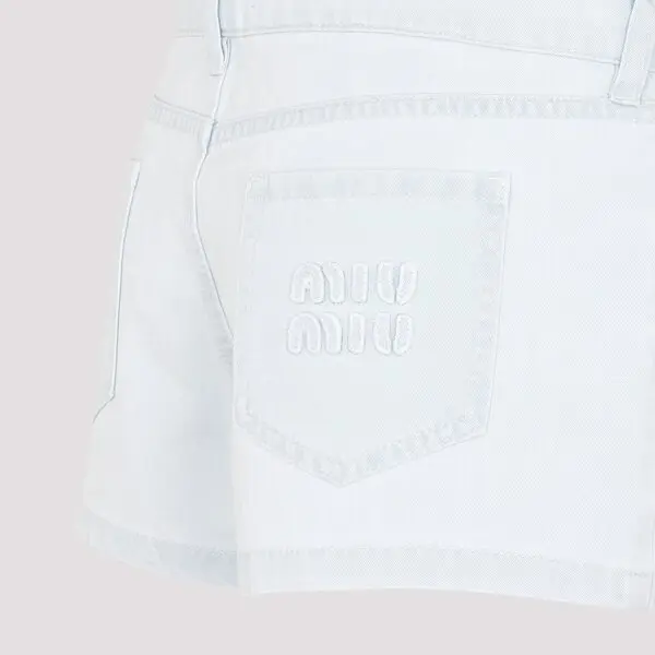 Miu Miu Logo Denim Shorts - Light Blue