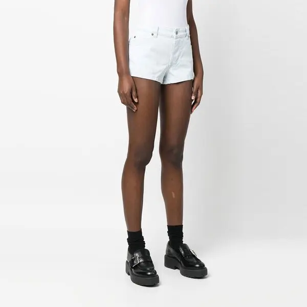 Miu Miu Logo Denim Shorts - Light Blue