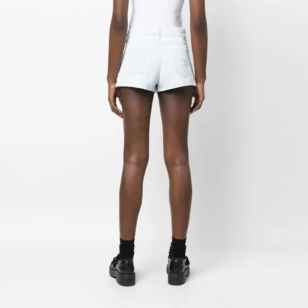 Miu Miu Logo Denim Shorts - Light Blue