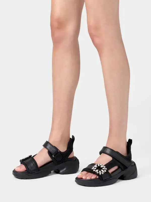 ROGER VIVIER Viv On The Run Embellished Flat Sandals - Black
