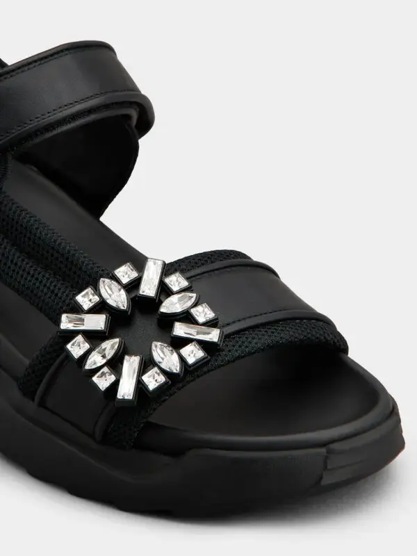 ROGER VIVIER Viv On The Run Embellished Flat Sandals - Black