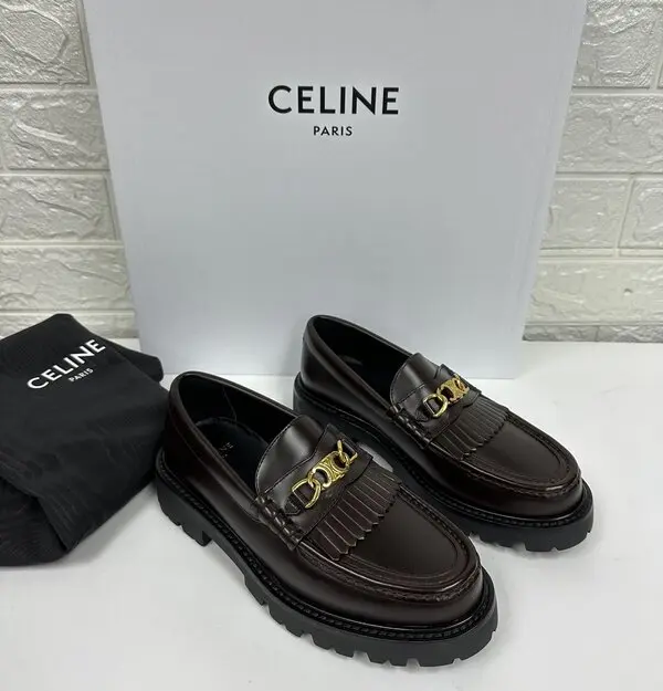 Celine Chunky Leather Loafers With Tassel Detail