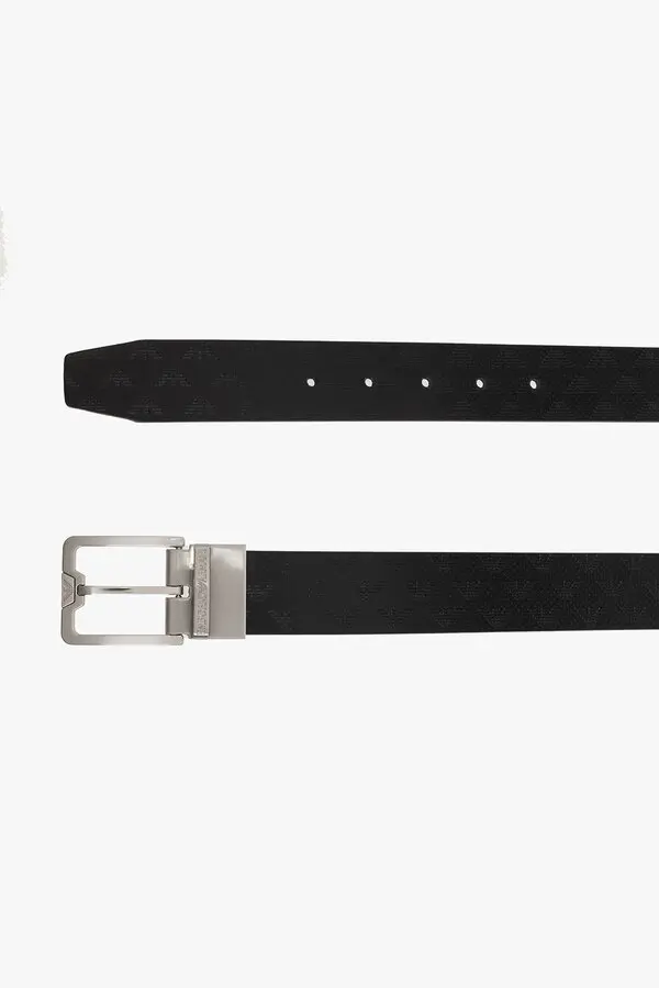Emporio Armani Logo Engraved Buckle Belt - Black