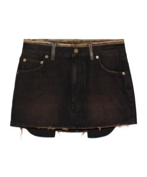 Simkhai Sally Denim Mini Skirt With Leather Details - Black