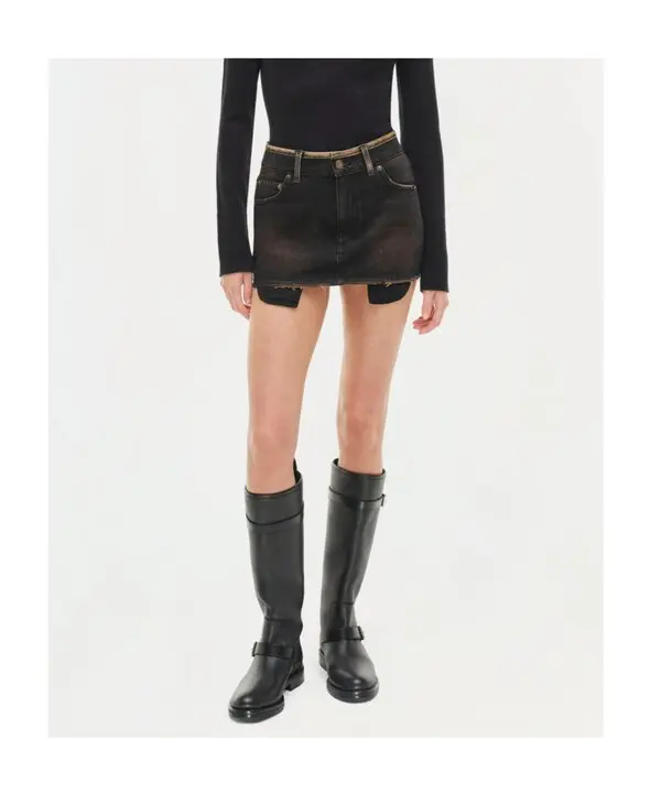 Simkhai Sally Denim Mini Skirt With Leather Details - Black