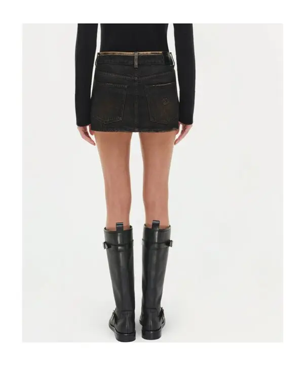 Simkhai Sally Denim Mini Skirt With Leather Details - Black