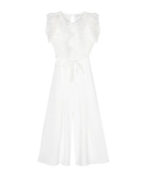 Monnalisa Floral Lace Ruffled Jumpsuit - White
