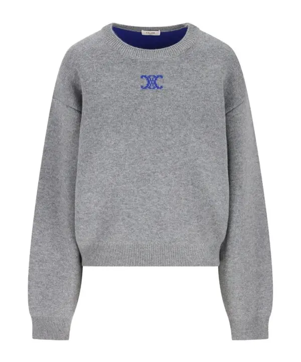Celine Crewneck Sweater In Cashmere With Patterned Detail