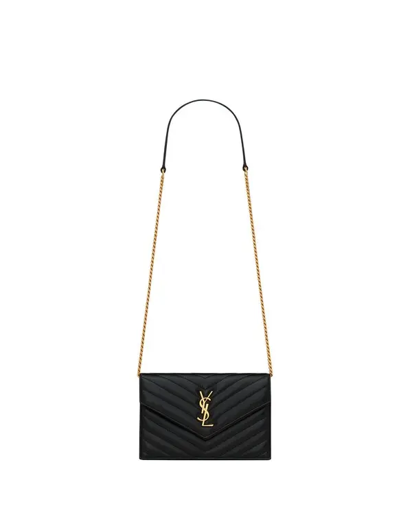 Saint Laurent Cassandre Envelope Chained Wallet - Black