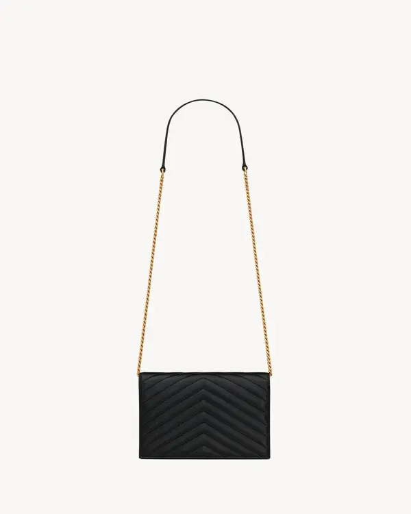 Saint Laurent Cassandre Envelope Chained Wallet - Black