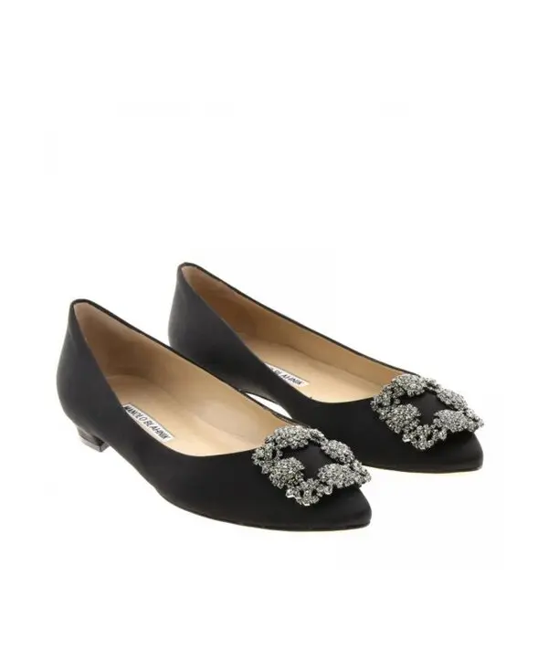 Manolo Blahnik Hangisi Buckle-detail Ballerina Flats - Black