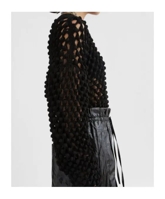 JIL SANDER Open Knit Sweater With Ribbed Collar - Black