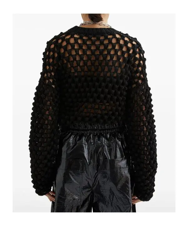 JIL SANDER Open Knit Sweater With Ribbed Collar - Black