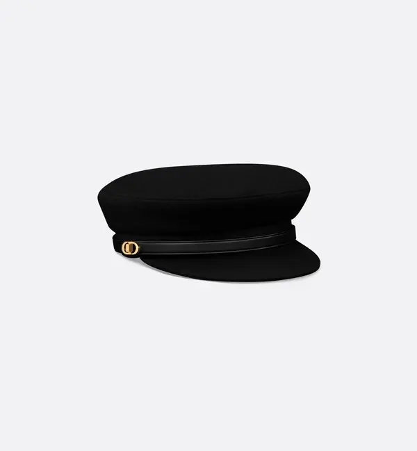 Dior Wool Felt Travel Cap With Calfskin Strap And Gold-plated Cd Logo