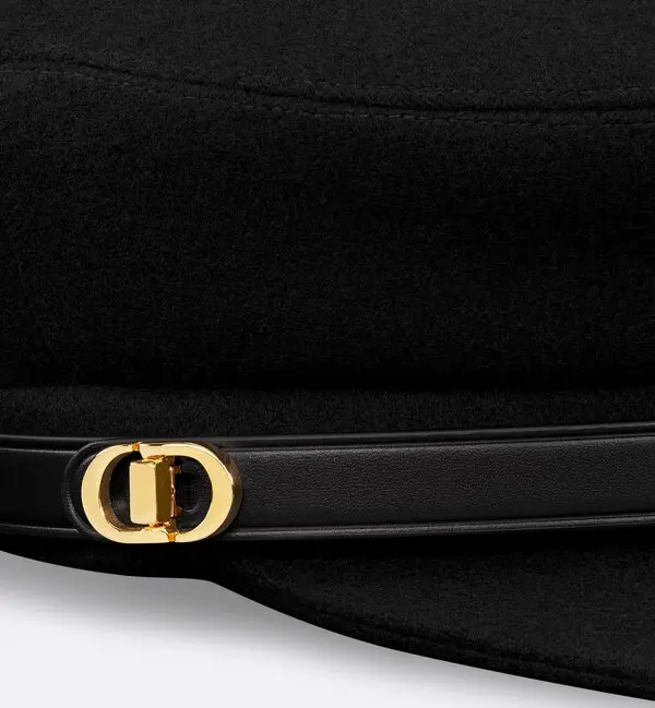 Dior Wool Felt Travel Cap With Calfskin Strap And Gold-plated Cd Logo